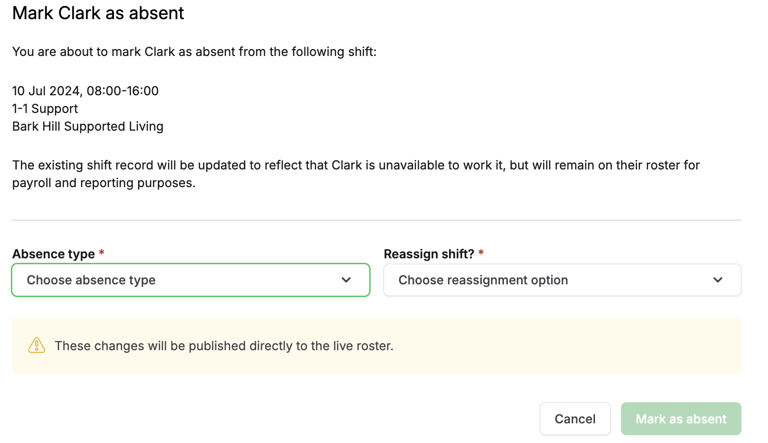 How can I add absences to my roster? – Sona Support