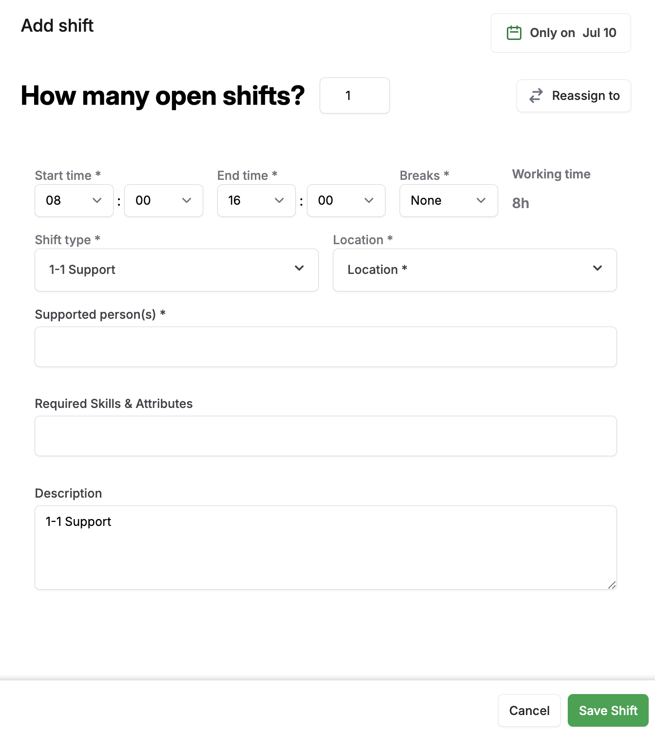 Adding Shifts – Sona Support