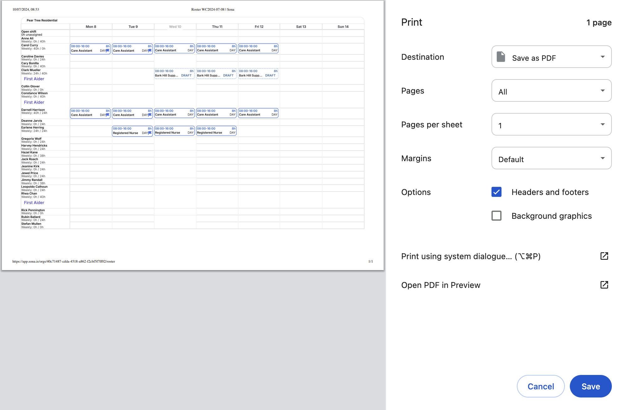How can I print my roster? – Sona Support
