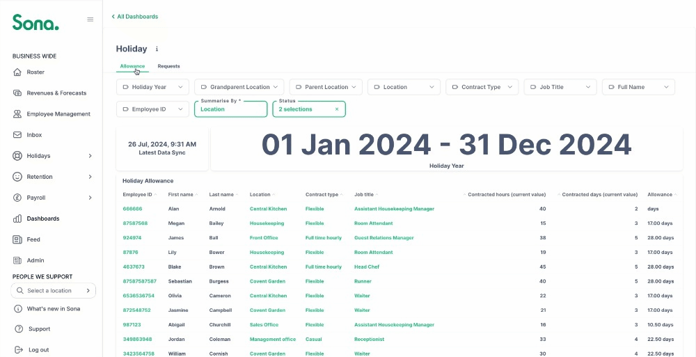 Holiday Dashboard – Sona Support